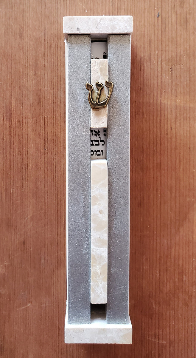 See-Through Aluminium and Jerusalem Stone Mezuzah – Matana